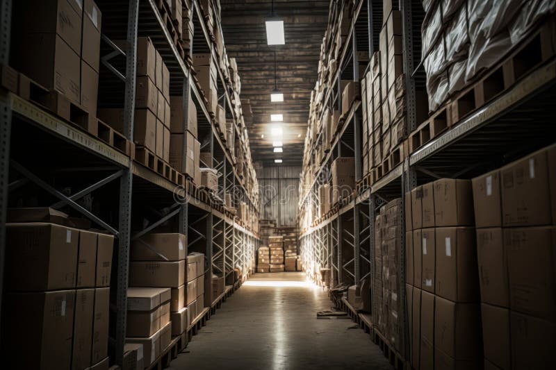 Warehouse full of boxes stock illustration. Illustration of modern ...