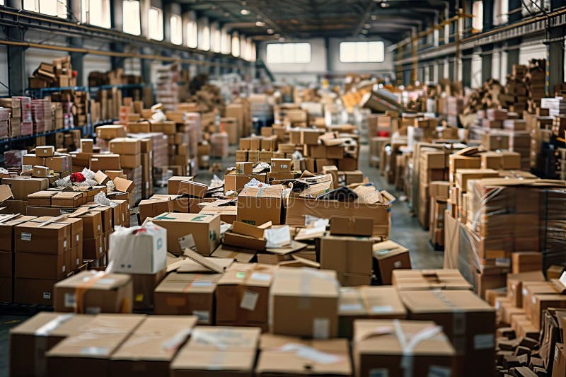 A Warehouse Full of Boxes Stacked on Top of Each Other Stock Photo ...