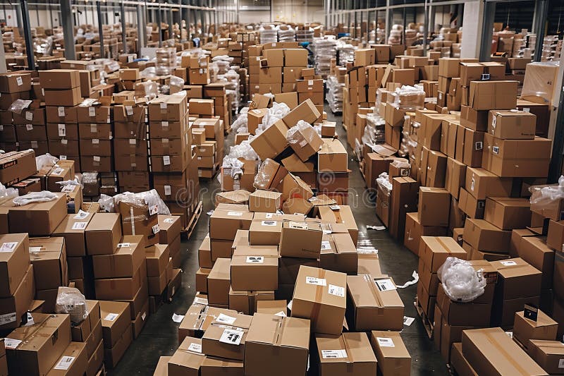 A Warehouse Full of Boxes with a Lot of White and Brown Boxes Stock ...