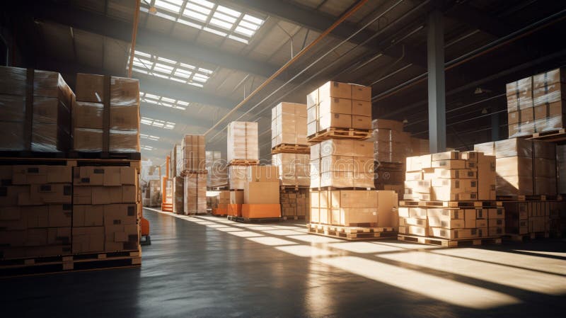 A Warehouse Full of Boxes and Pallets. Stock Illustration ...