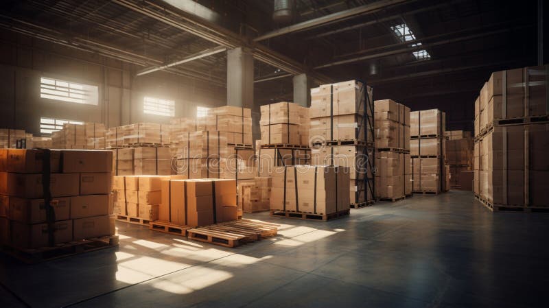 A Warehouse Full of Boxes and Pallets. Stock Illustration ...