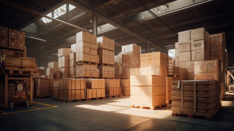 A Warehouse Full of Boxes and Pallets. Stock Illustration ...