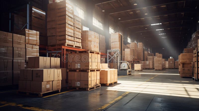 A Warehouse Full of Boxes and Pallets. Stock Illustration ...