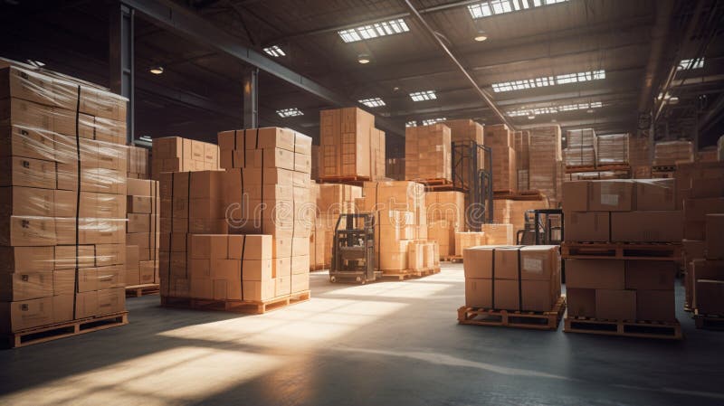 A Warehouse Full of Boxes and Pallets. Stock Illustration ...