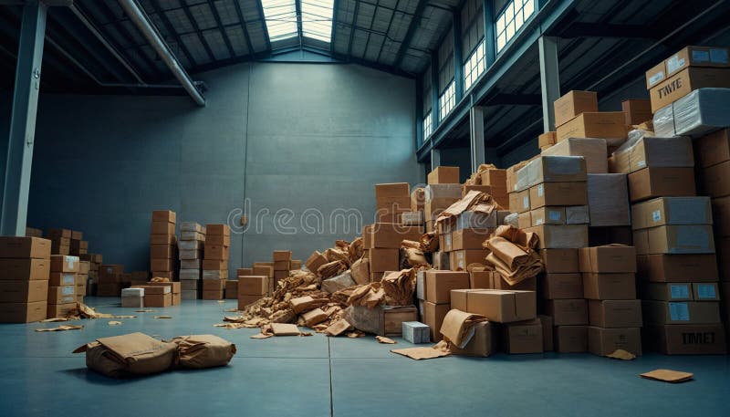 A Warehouse Full of Boxes and Paper Stock Illustration - Illustration ...