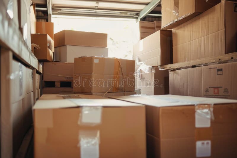 A Warehouse Full of Boxes Stacked on Top of Each Other Stock Photo ...