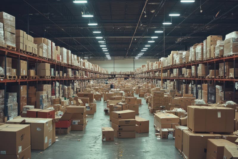 A Warehouse Full of Boxes Stacked on Top of Each Other Stock Image ...