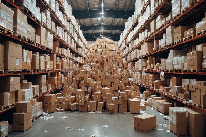 A Warehouse Full of Boxes Stacked on Top of Each Other Stock Photo ...