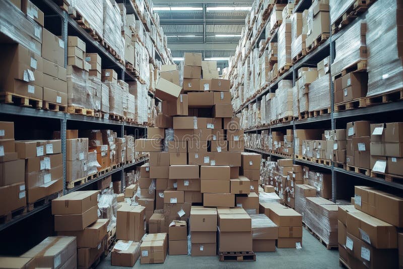 A Warehouse Full of Boxes Stacked on Top of Each Other Stock Image ...