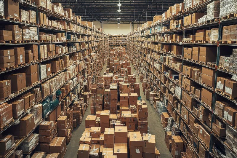 A Warehouse Full of Boxes Stacked on Top of Each Other Stock Image ...