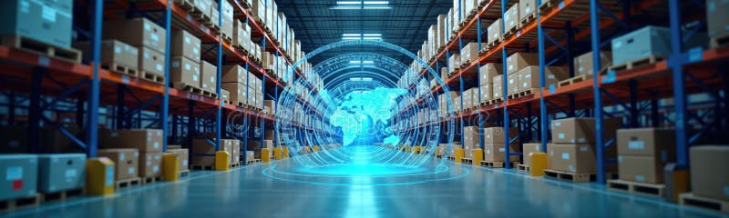 Warehouse Full of Cardboard Boxes. Modern Tech Controls Global ...
