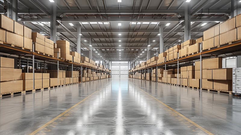 A Warehouse Full of Shelves with Goods in Cardboard Boxes. AI Generated ...