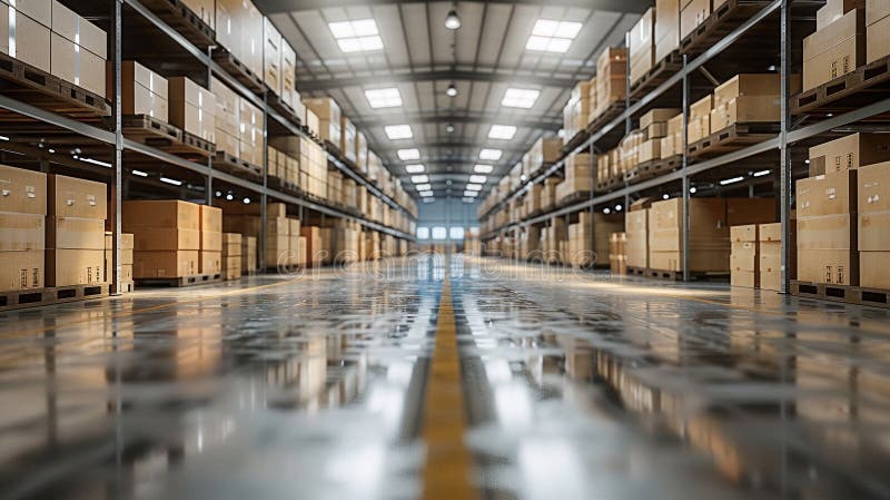 A Warehouse Full of Shelves with Goods in Cardboard Boxes. AI Generated ...