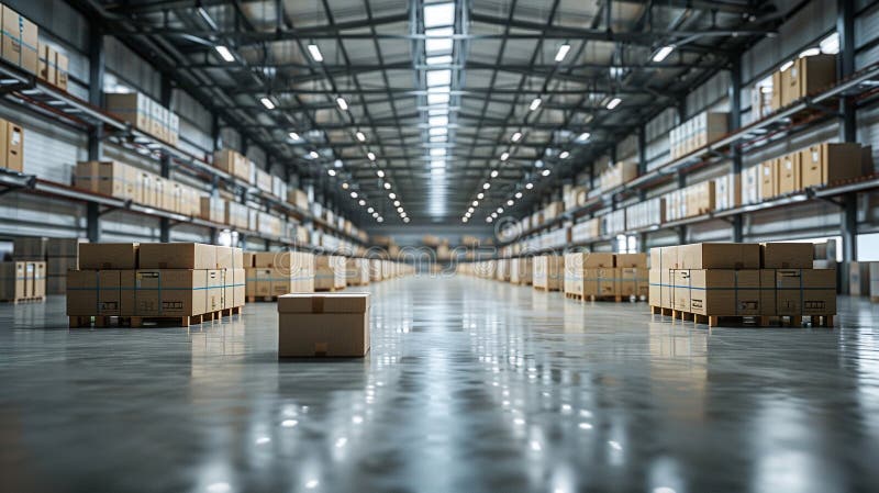 A Warehouse Full of Shelves with Goods in Cardboard Boxes. AI Generated ...
