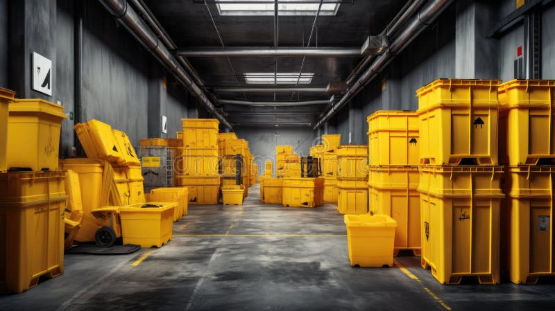 Warehouse Full of Yellow Storage Bins Stock Illustration - Illustration ...