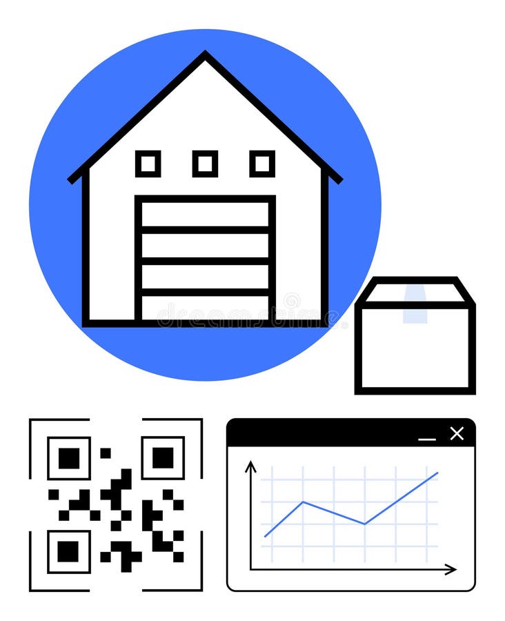 Warehouse, QR Code, Package, and Analytics Dashboard Representing ...