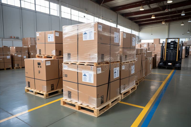 Organized Logistics, Hand Pallet Truck Carrying Cardboard Boxes in ...