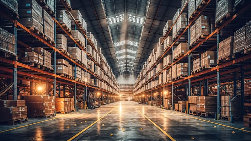 A Warehouse Hall Bustling with Activity Stock Image - Image of indoors ...