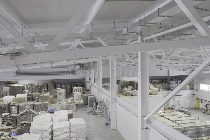 Warehouse in Hangar, View from the Inside. Metal Frame of the Warehouse ...