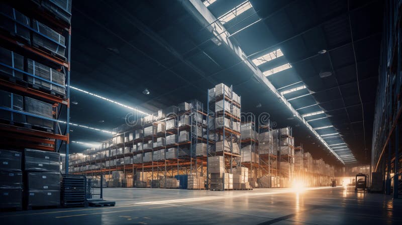 Warehouse with High Shelves Stock Photo - Image of crate, container ...