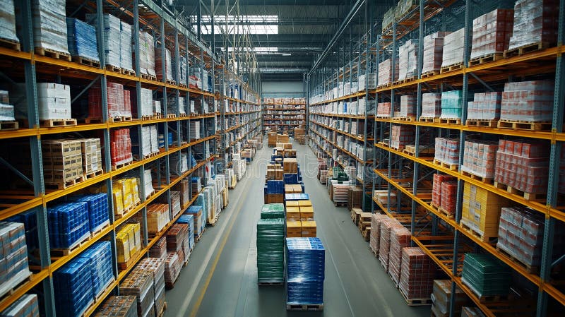 Warehouse with High Shelves Stock Photo - Image of transportation ...