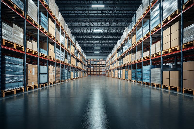 Warehouse with High Shelves Stock Image - Image of business, loader ...