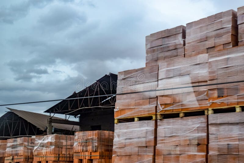 Warehouse of Hollow Ceramic Bricks Stock Photo - Image of industrial ...