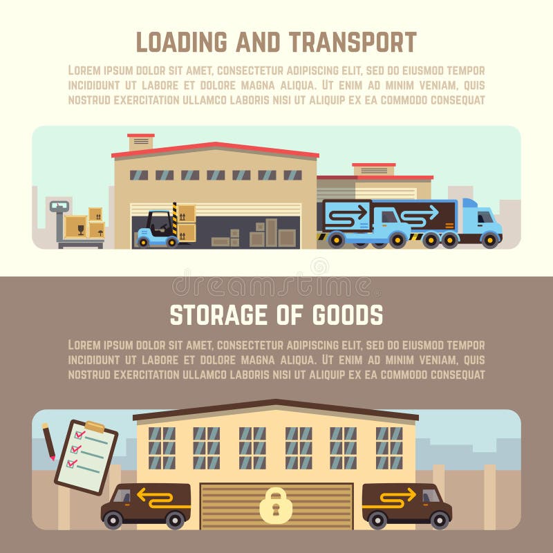 Warehouse Horizontal Banners Stock Vector - Illustration of logistic ...