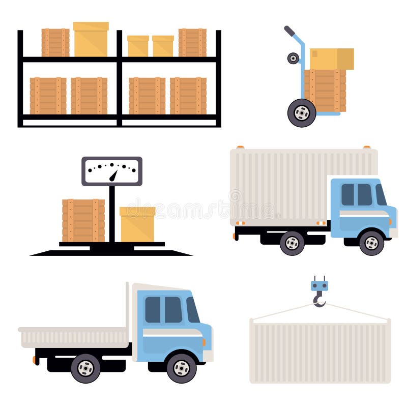 Warehouse Flat Set of Logistics Packing Process Stock Vector ...