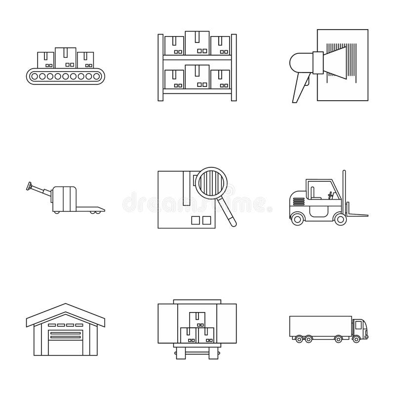 Warehouse Icons Set, Outline Style Stock Vector - Illustration of order ...