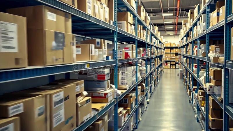 A View of a Warehouse Aisle Filled with Storage Boxes Labeled Expired ...