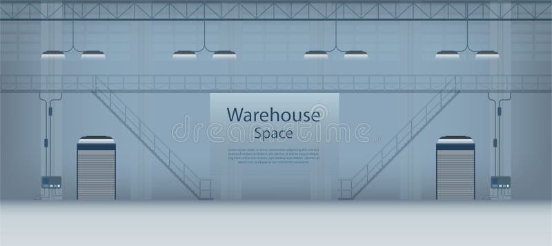 Warehouse interior banner stock vector. Illustration of design - 159081935