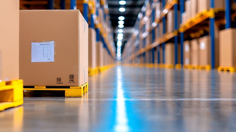 Warehouse Interior with Boxes on Pallets and Shelves Creating a ...