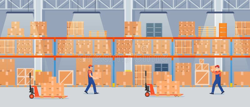 Warehouse Interior with Cardboard Boxes Stock Vector - Illustration of ...
