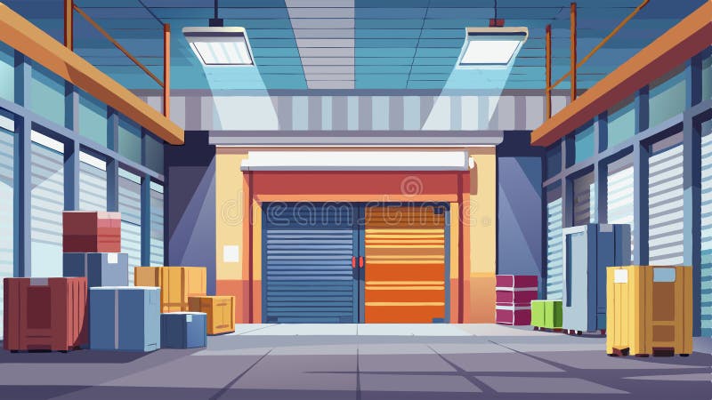 Warehouse Interior with Closed Gates. Vector Realistic Illustration of ...
