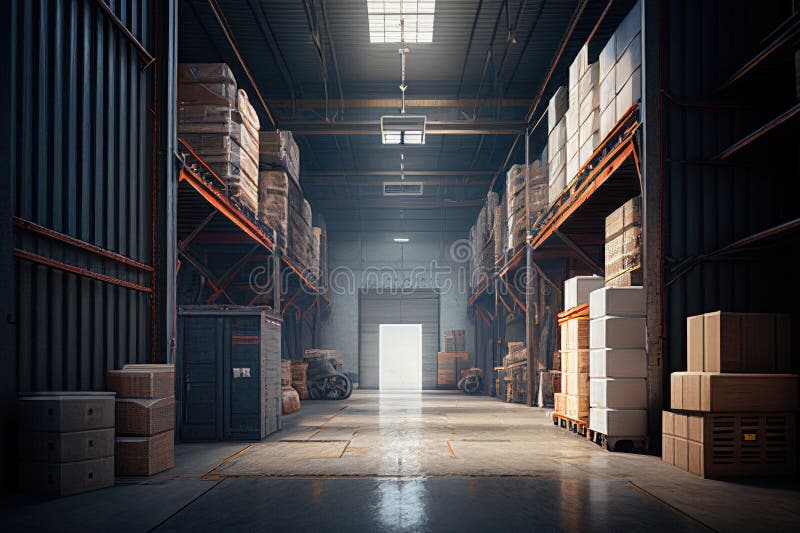 Warehouse Interior. Commercial Distribution Warehouse with Shelves and ...