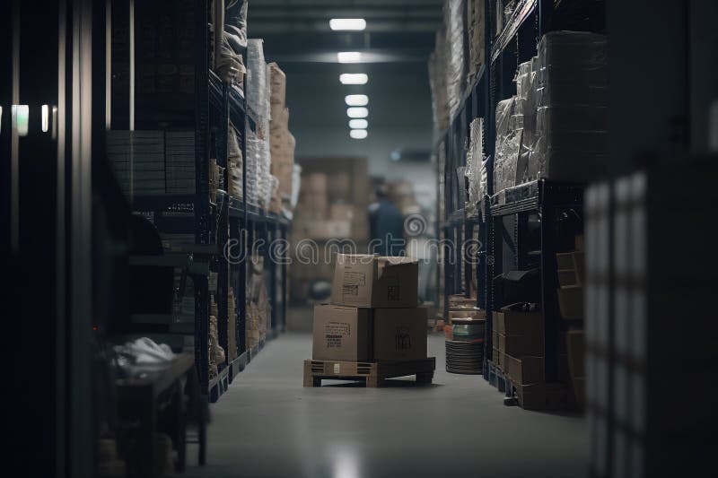 Warehouse Interior. Commercial Distribution Warehouse with Shelves and ...