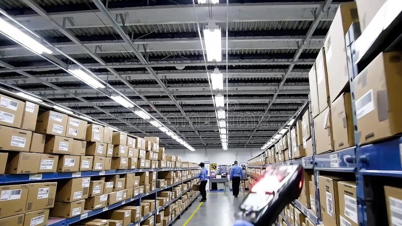 Warehouse Interior with Delivery Packages and Inventory Boxes Organized ...