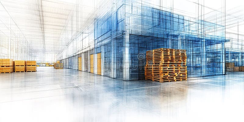 Warehouse Interior Design Concept Showcasing Pallet Storage and ...