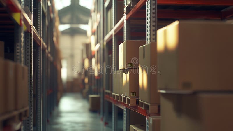 Warehouse Interior Featuring Industrial Shelving Units Aligned in Rows ...