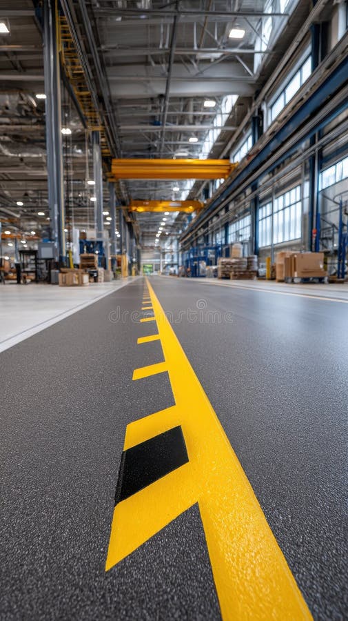 Warehouse Interior with Floor Marking Line for Safety and Navigation ...