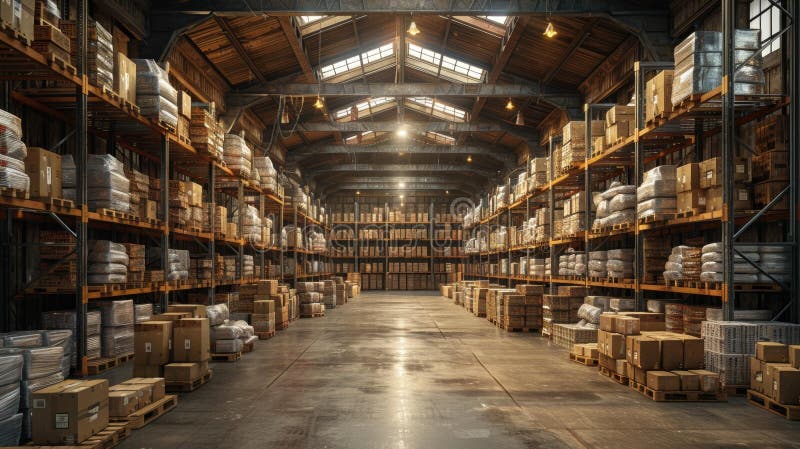 Warehouse Interior Full of Shelves and Boxes - Generative Ai Stock ...
