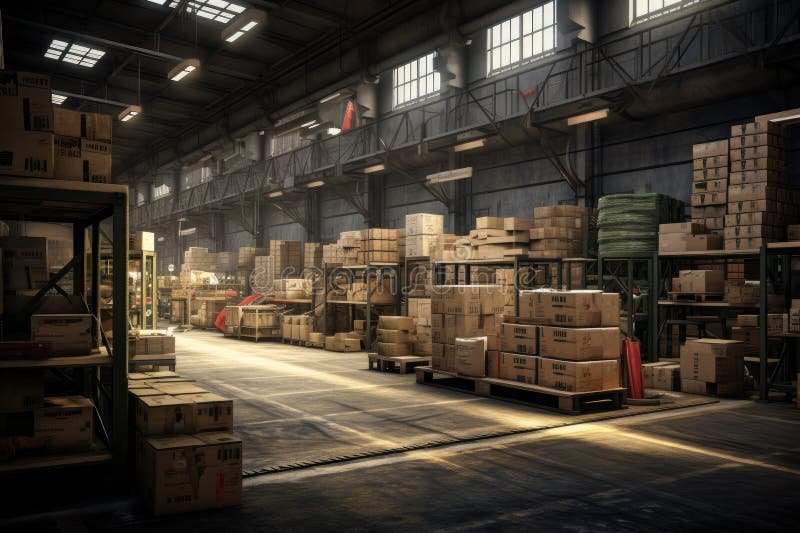 Warehouse Interior with a Lot of Boxes. 3d Rendering, Warehouse, AI ...