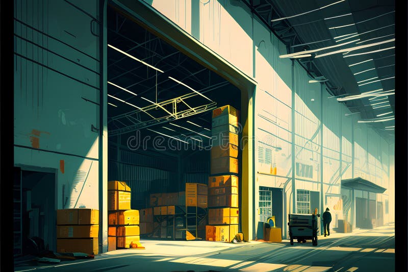 Warehouse Interior with a Lot of Boxes and Workers. Vector Illustration ...