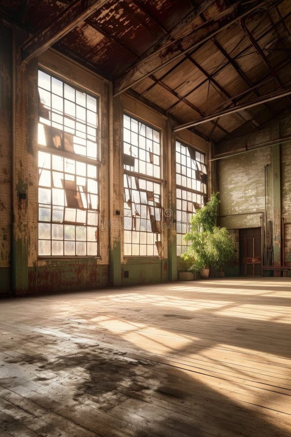 Warehouse Interior with Natural Light from Windows Stock Illustration ...