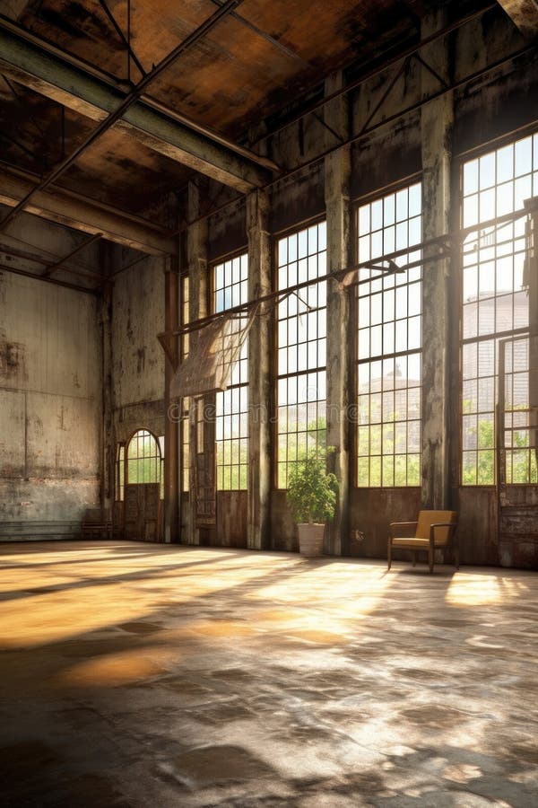 Warehouse Interior with Natural Light from Windows Stock Illustration ...