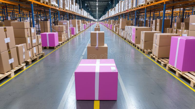 Warehouse Interior with Pink Boxes Stock Illustration - Illustration of ...