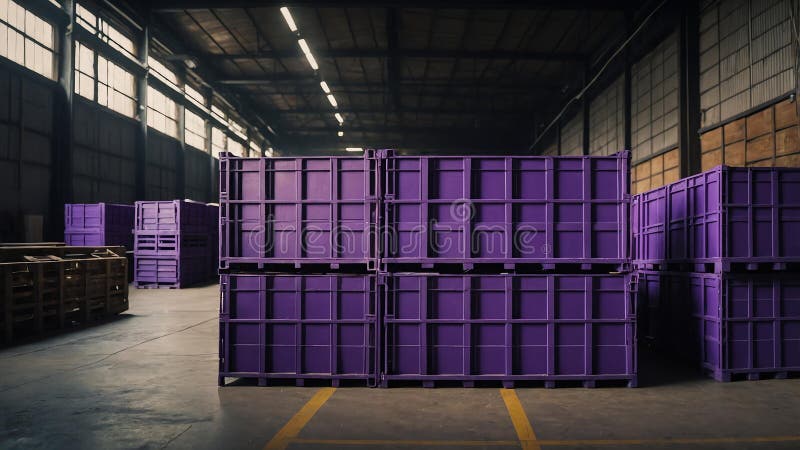 Warehouse Interior with Purple Wooden Crates for Backg Ai Generated ...