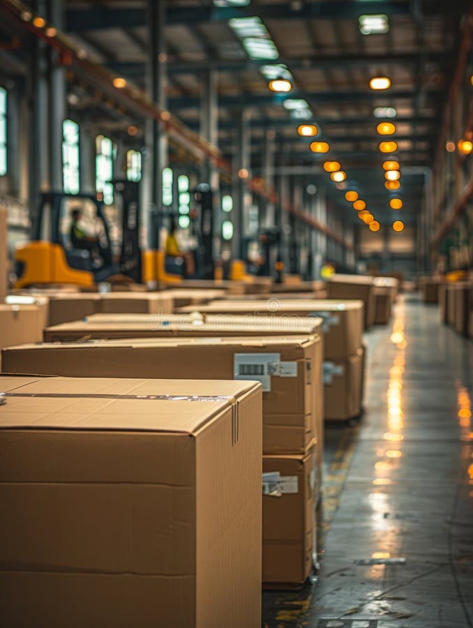 Warehouse Interior Rows Cardboard Boxes Machinery Stock Photos - Free ...