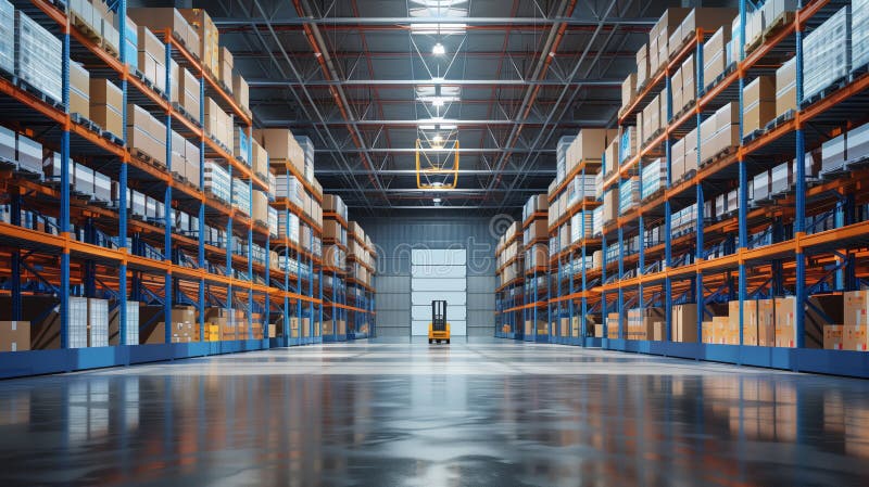 Rows of Shelves with Boxes. Interior of Warehouse, Storage Stock Photo ...